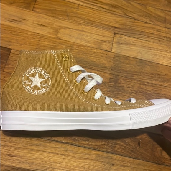 Converse | Shoes | Tan Hightop Sneakers With White Accents | Poshmark